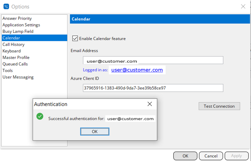Configuring MS Office Calendar Panel